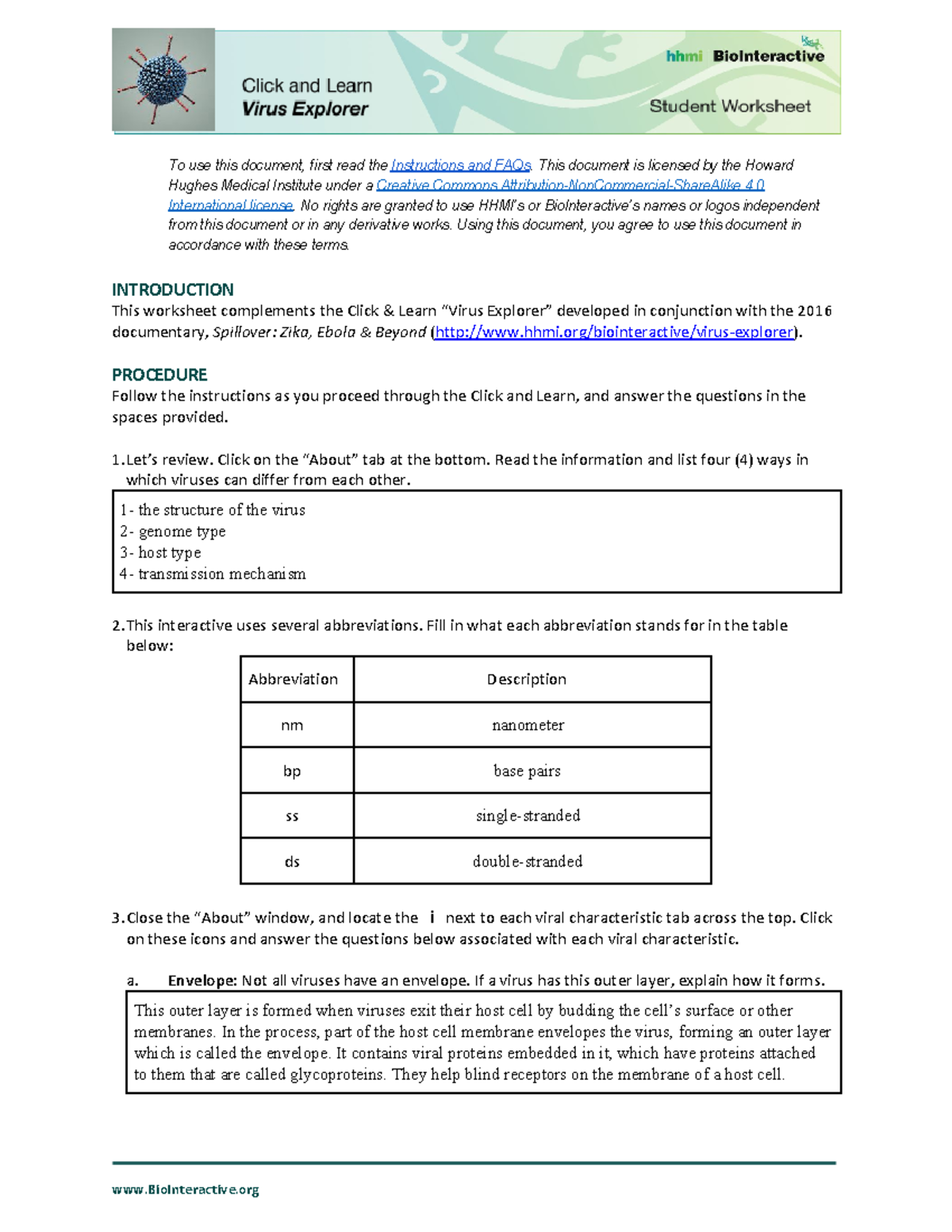 HHMI Virus Explorer Worksheet: Engaging with Virus Diversity and ...