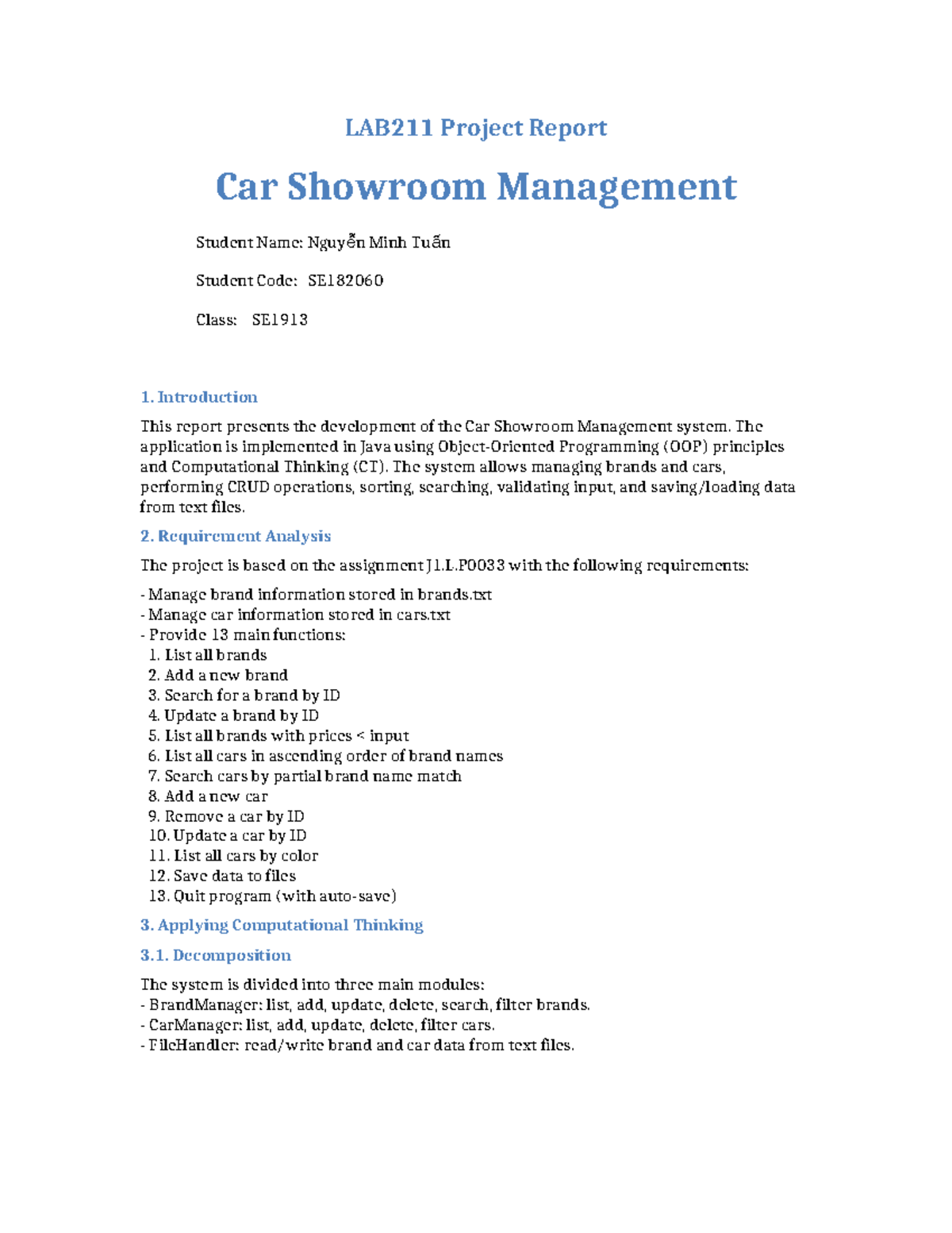 LAB211 Project Report: Car Showroom Management System - Studocu