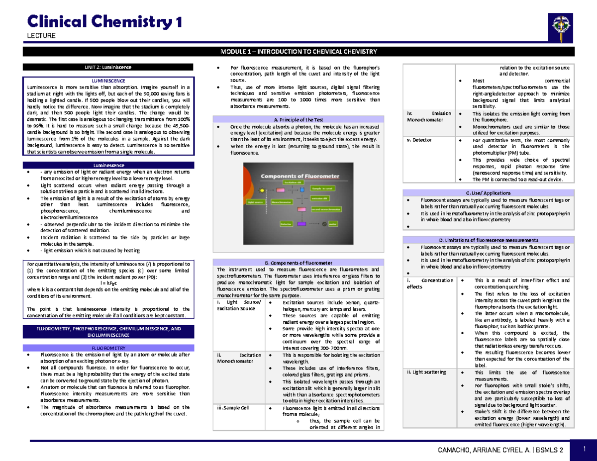 Module 3 UNIT 2 - Transes and notes. - Clinical Chemistry 1 LECTURE ...