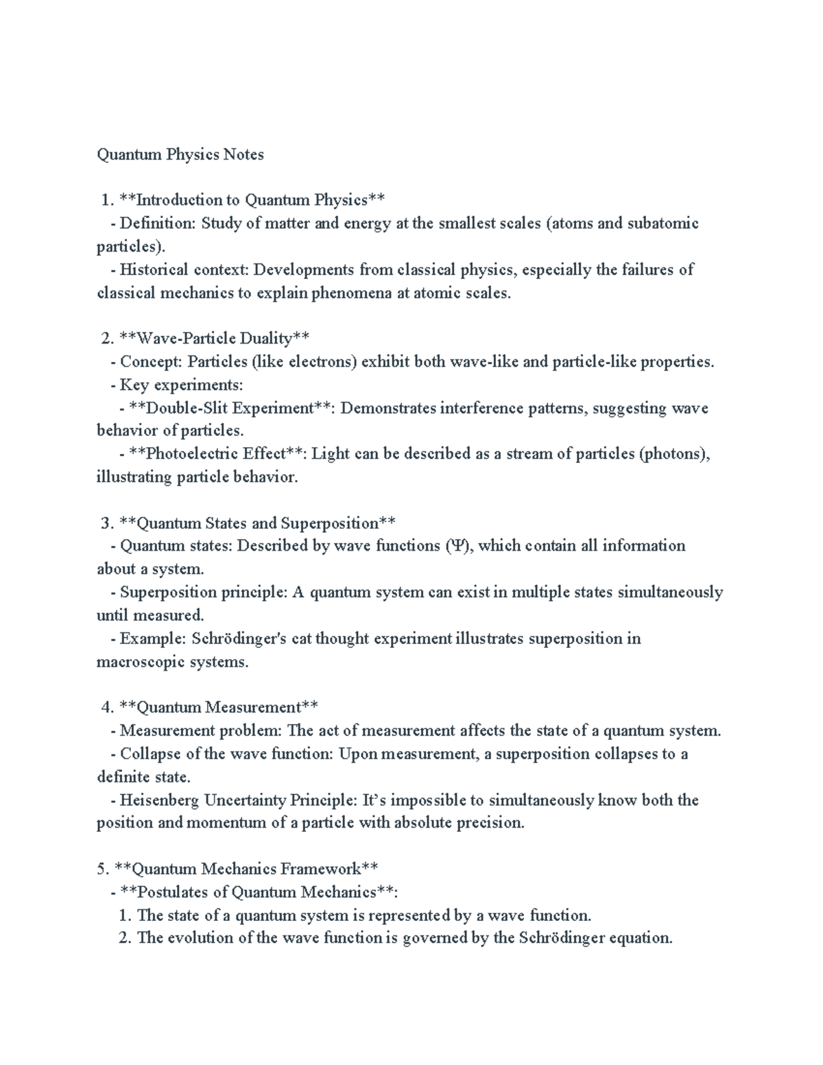 Quantum Mechanics Notes: Overview of Key Concepts and Applications ...