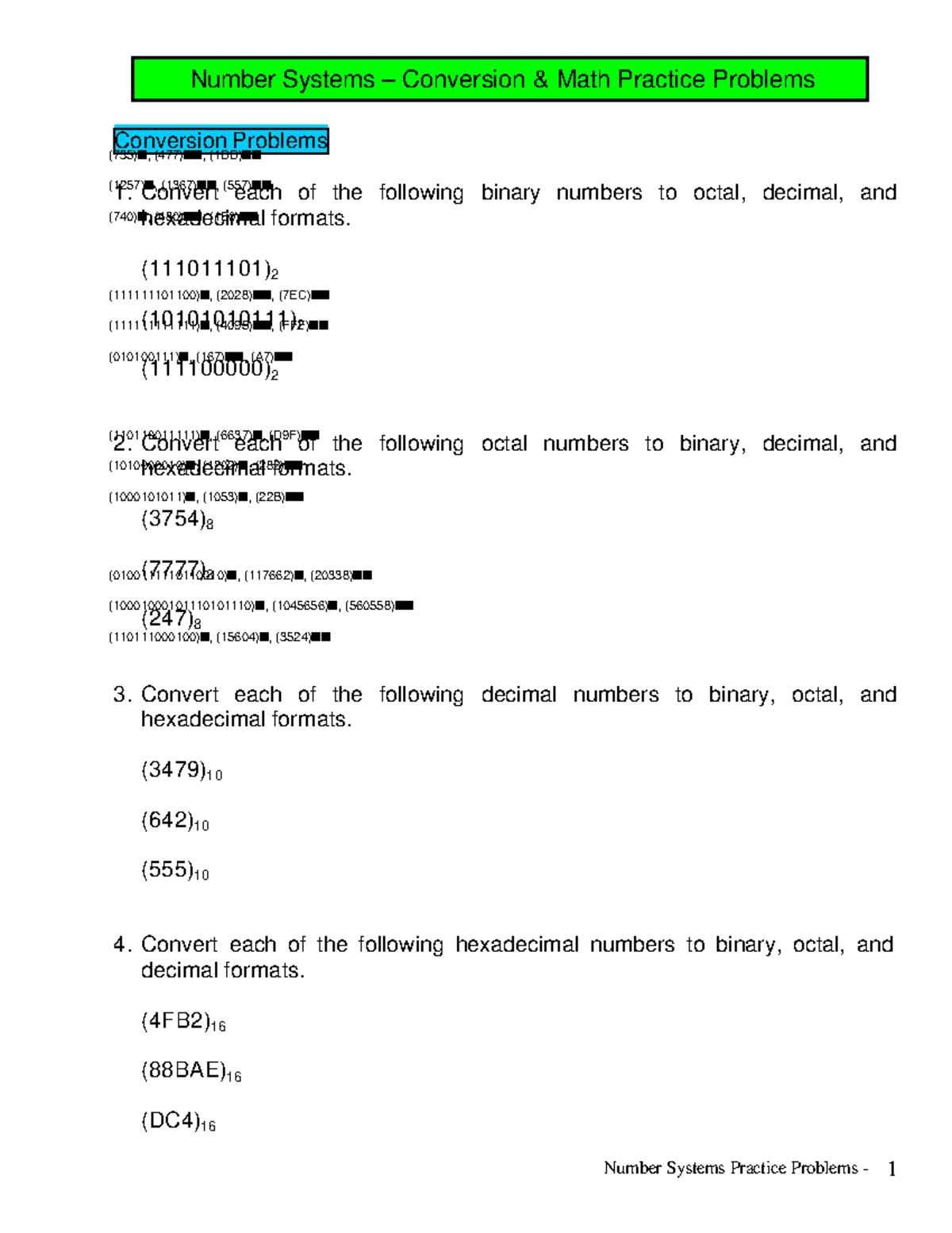 AP CSP Number Systems Conversion Practice Problems - Studocu
