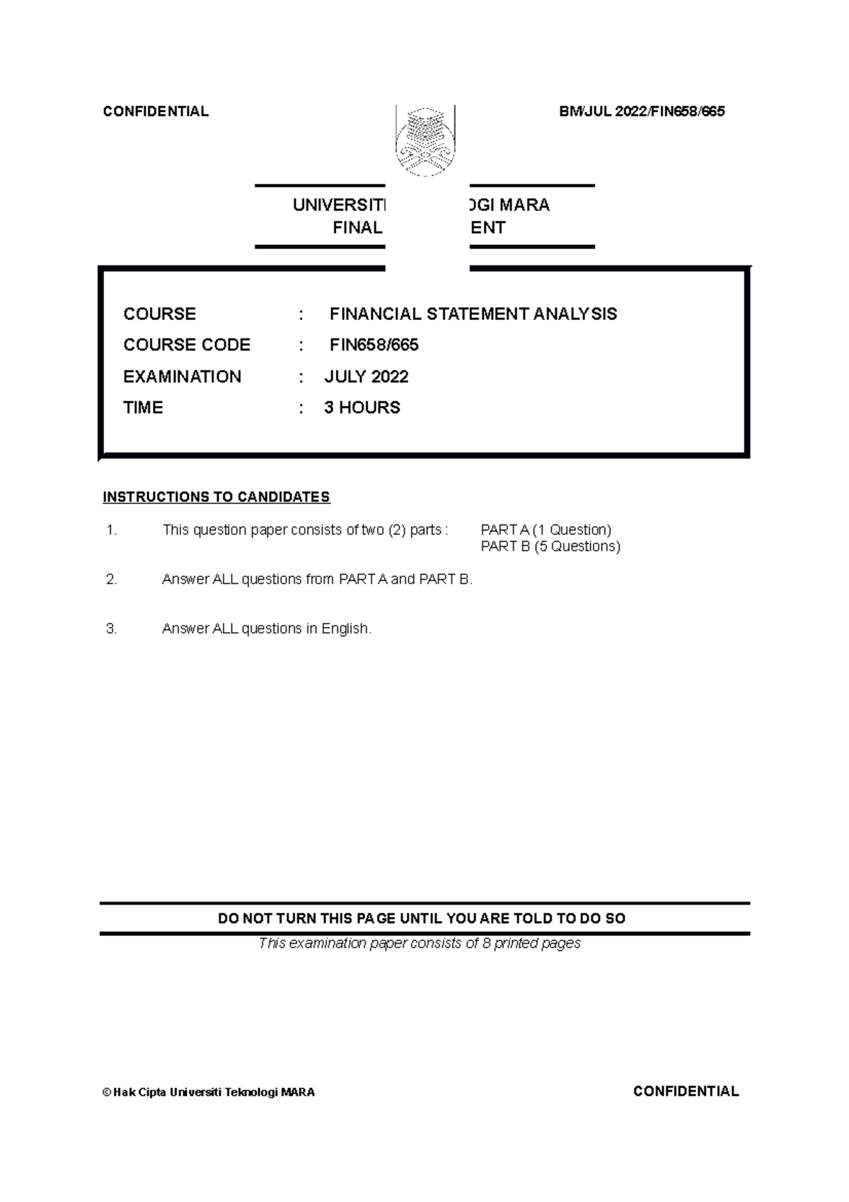 FIN658 Final Exam - Financial Statement Analysis July 2022 - Studocu