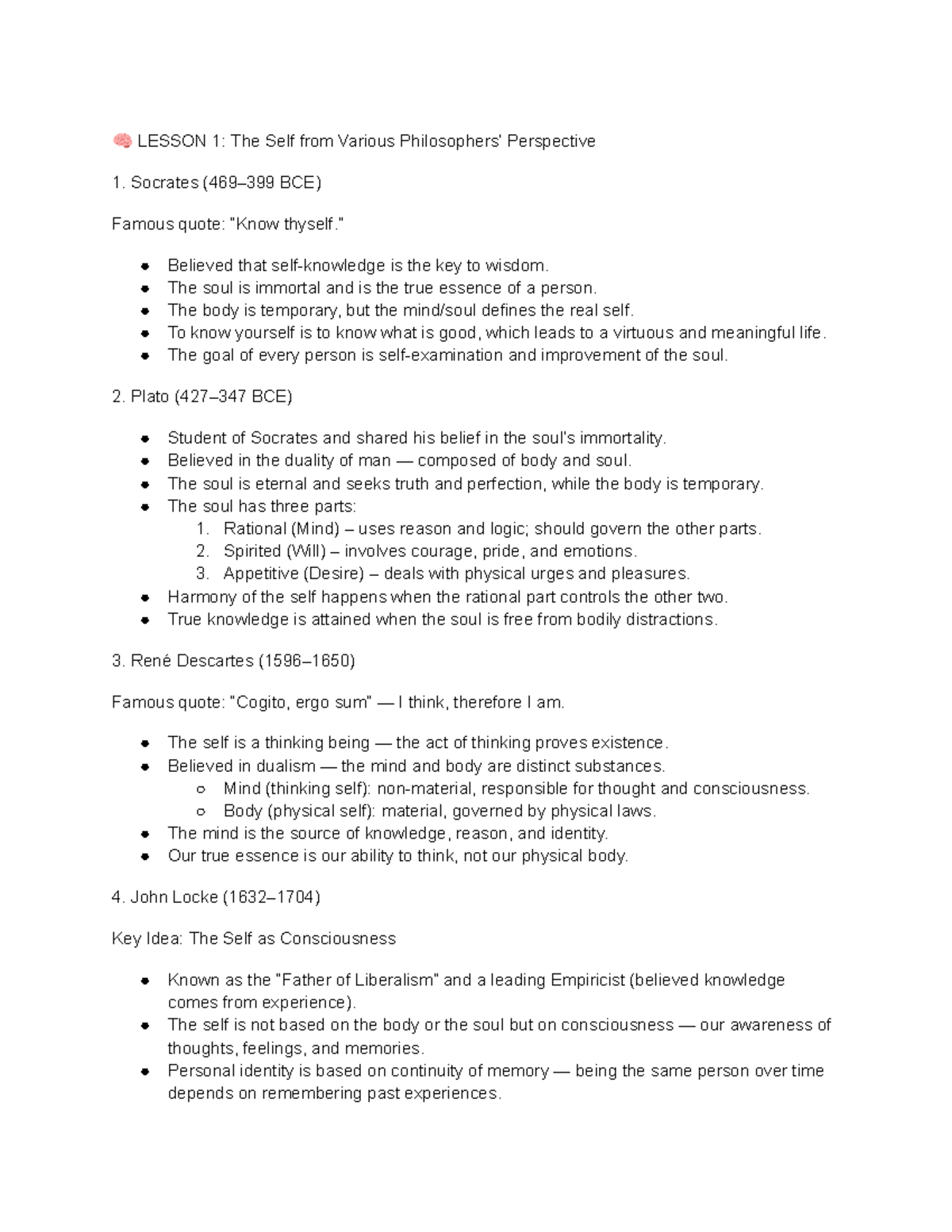 UTS Lesson 1: Perspectives on the Self - Socrates to Hume - Studocu