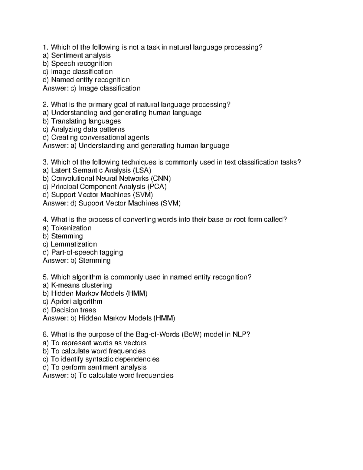 NLP - Quiz on Key Concepts and Techniques in Natural Language ...