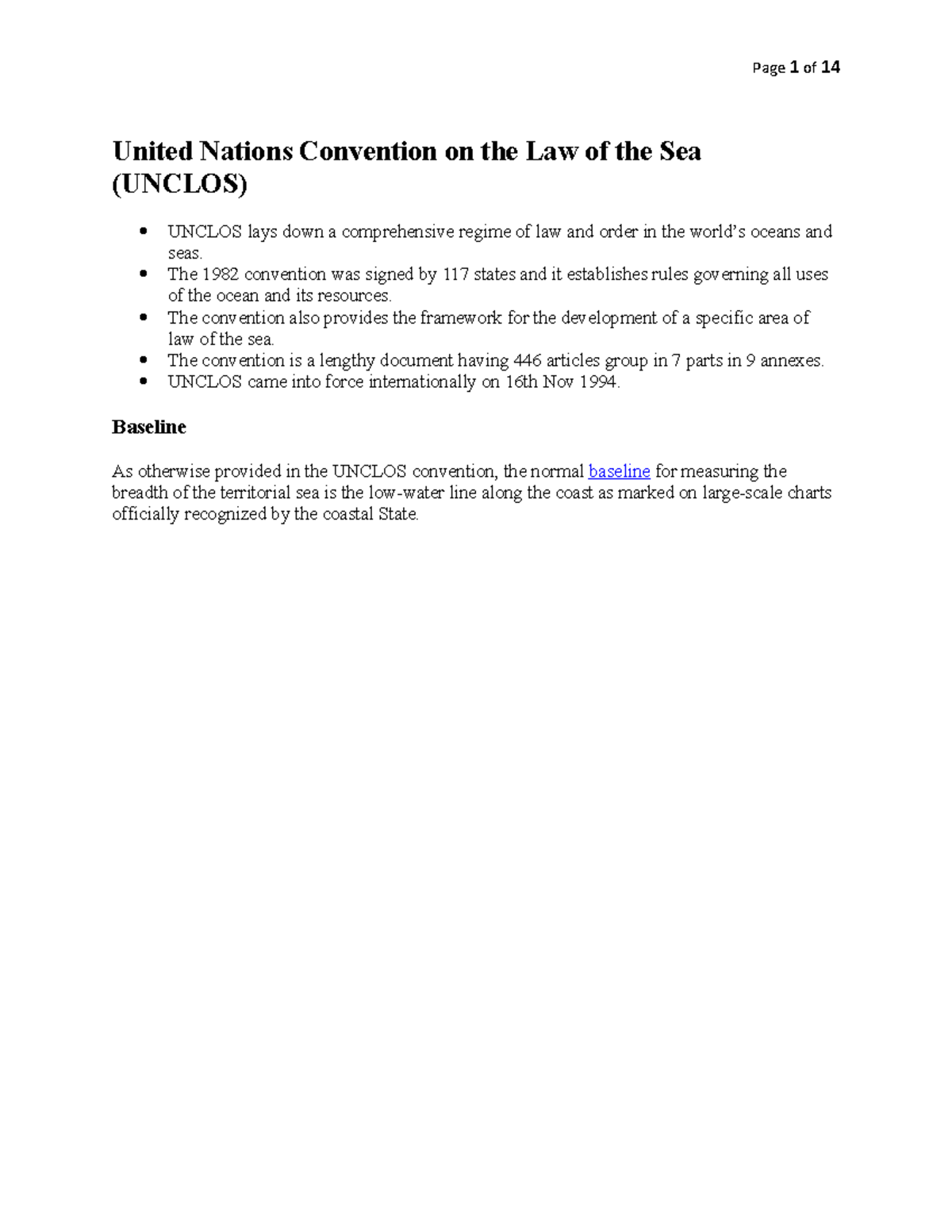 Summary OF Unclos - United Nations Convention on the Law of the Sea ...