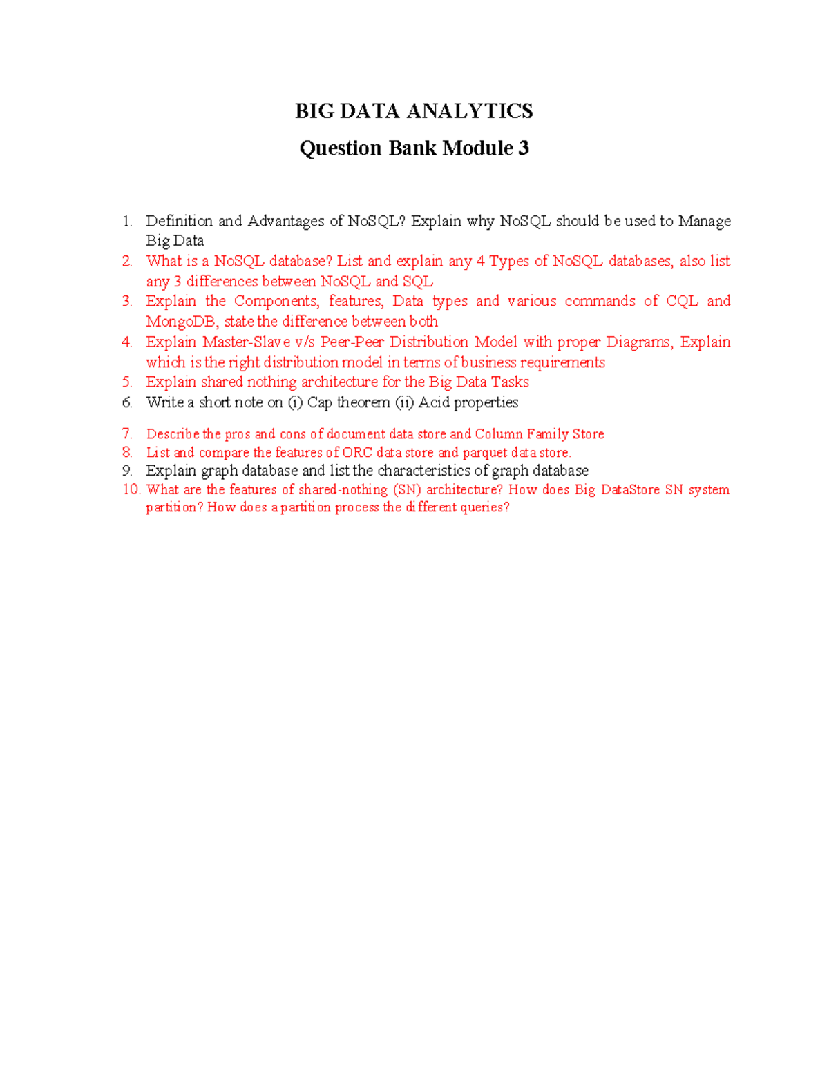 Big Data Analytics Module 3: Key Questions and Concepts Review - Studocu