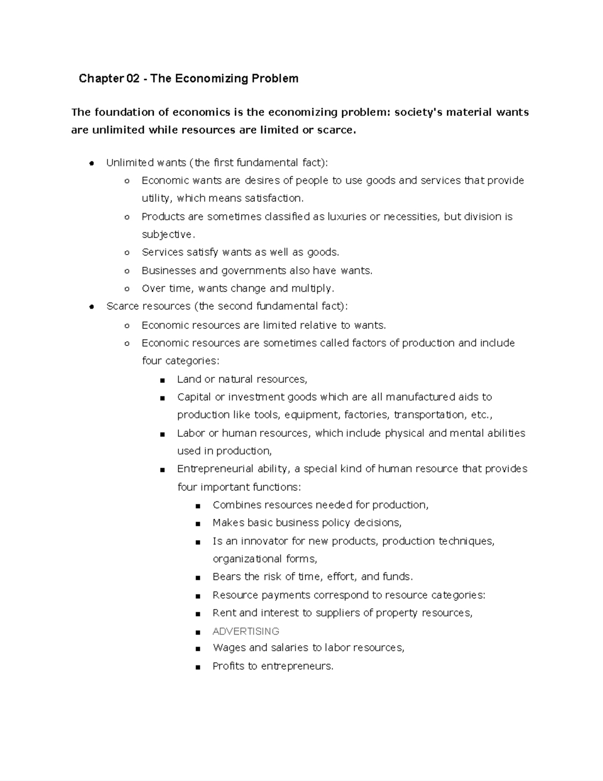 Chapter 02 - The Economizing Problem - Unlimited wants (the first ...
