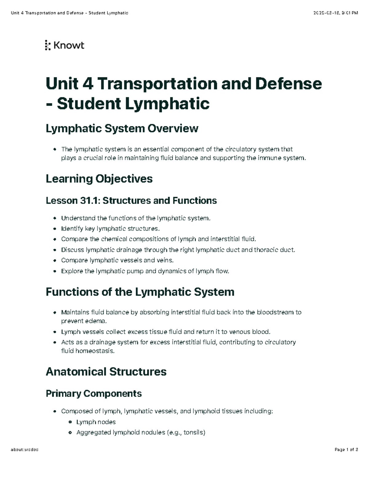 Unit 4 Transportation and Defense - Student Lymphatic - Learning ...