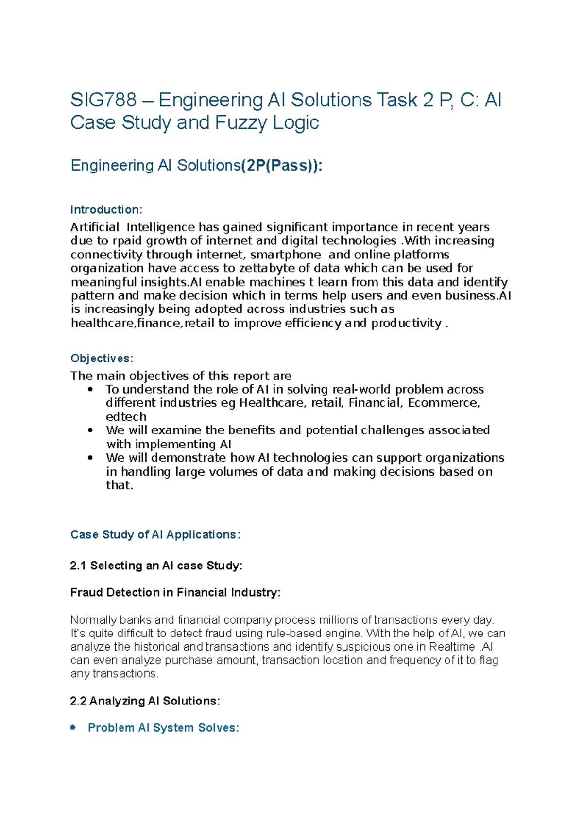 SIG788 Engineering AI Solutions Task 2: AI Case Study & Fuzzy Logic ...