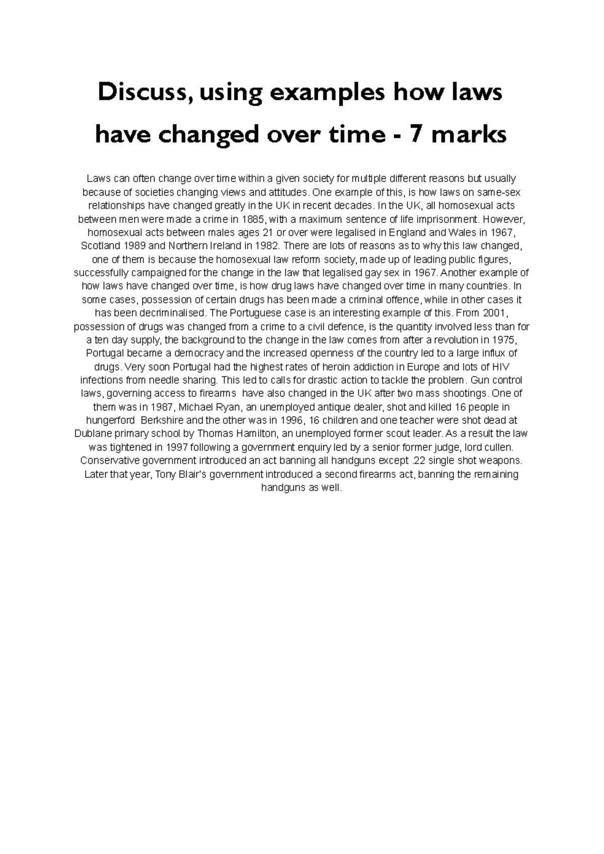 Exam Question: How Laws Have Evolved Over Time - 7 Marks - Studocu