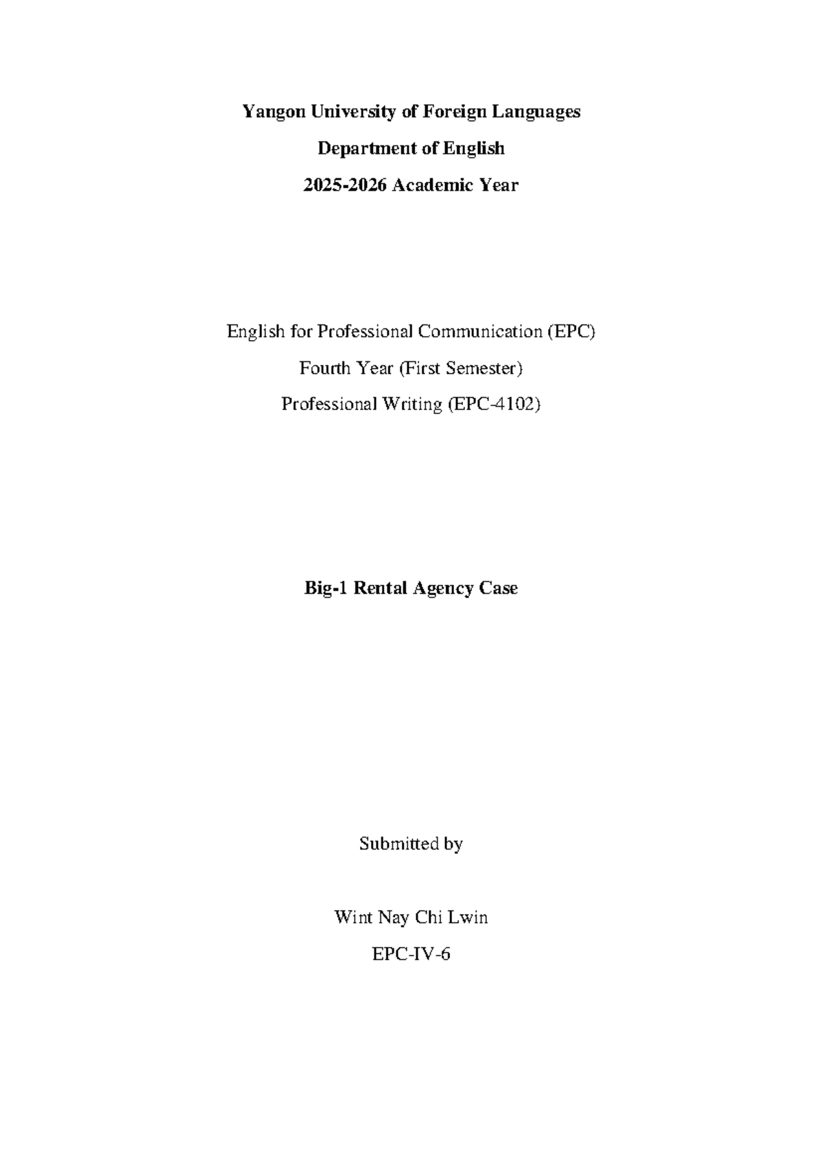 EPC 4th Year: Professional Writing Case Study on Rental Agency Issues ...