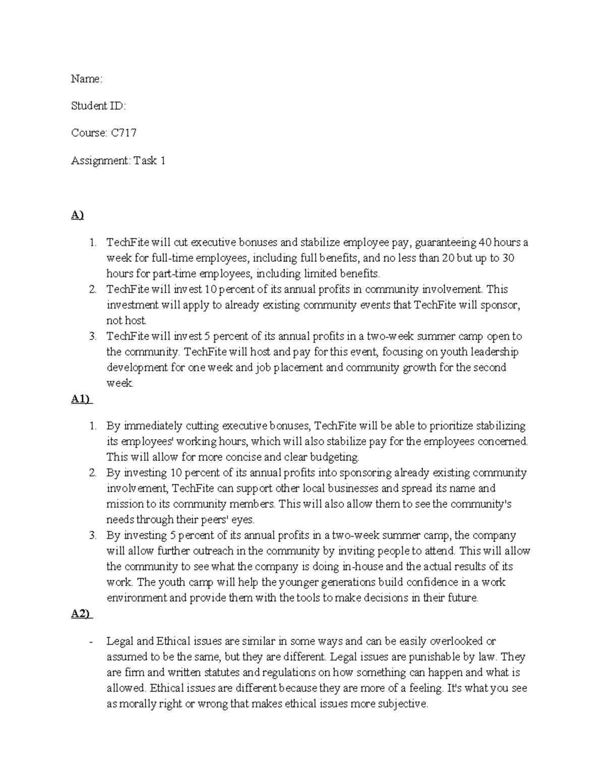 C717 Task 1 - C717 Task 1 - PASSED - Name: Student ID: Course: C ...