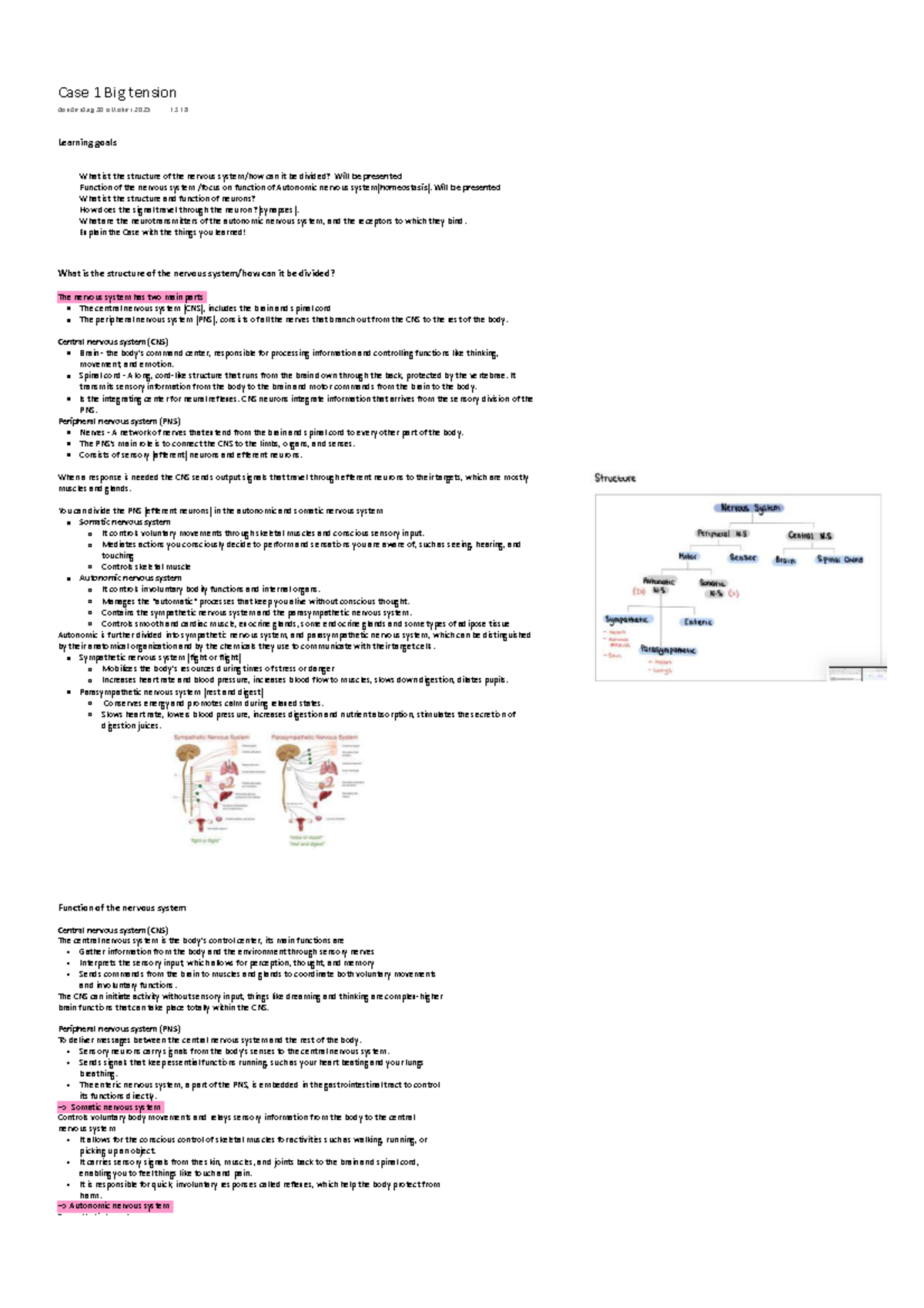 Case Study 1: Structure and Function of the Nervous System - Studeersnel