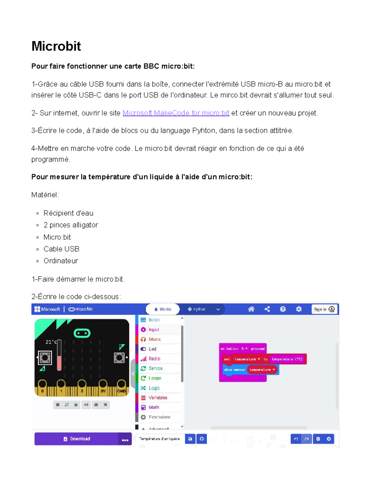 Lecture sur le fonctionnement de la carte BBC micro:bit - Studocu