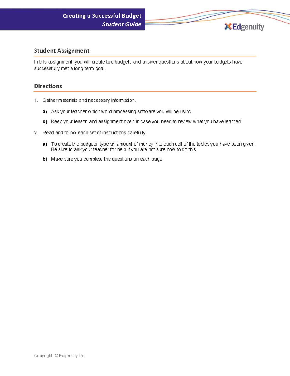 Creating a Two-Month Budget Assignment Guide (Course Code: BUD 101 ...