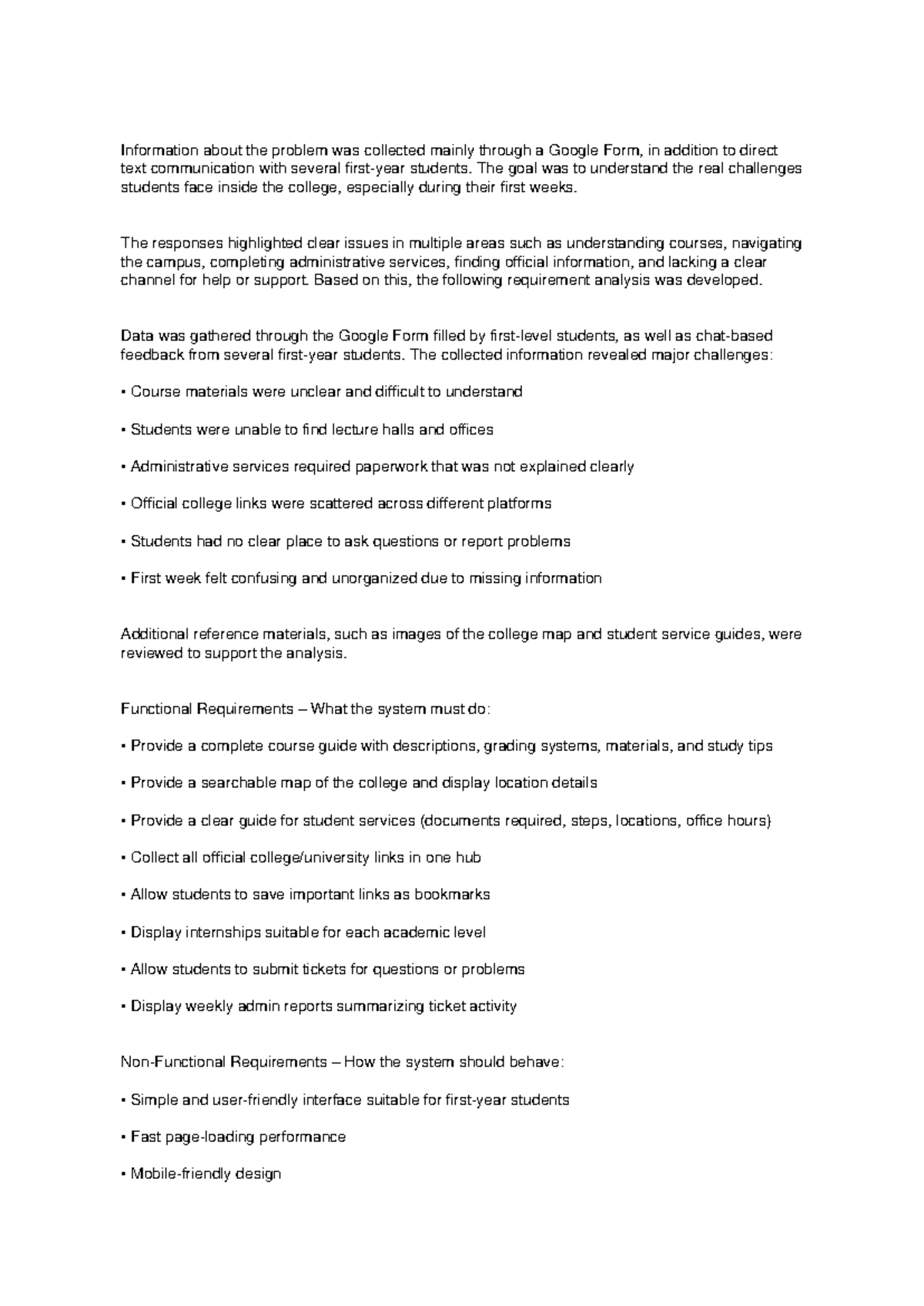 Requirements Analysis for Student Support System (Course Code: SS101 ...