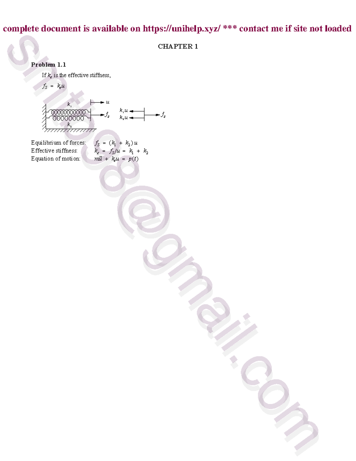 Dynamics of Structures (CE1001) - Solutions Manual: Chapter 1 Analysis - Studocu