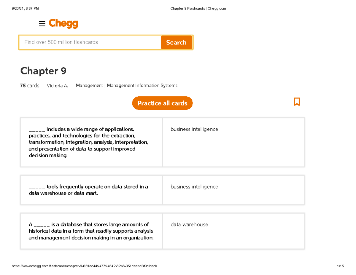 Chapter 9 Flashcards Chegg - 75 cards Victoria A. Management ...
