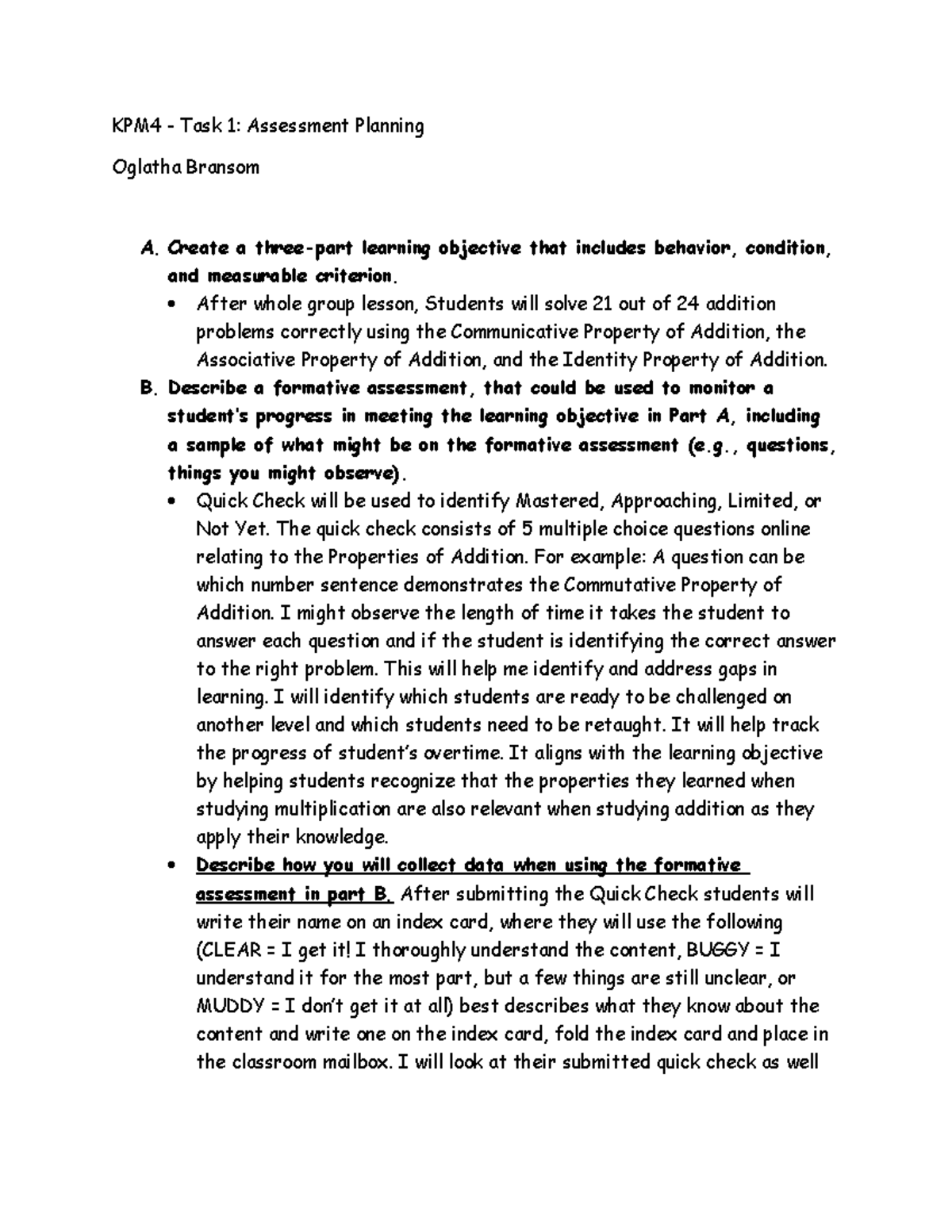 D172 - Task 1 - Assessment Planning & Student Progress Evaluation - Studocu
