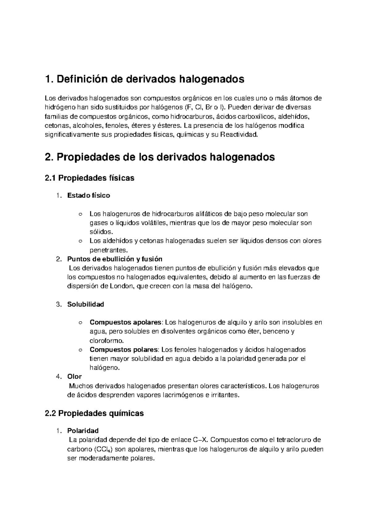 Resumen de Derivados Halogenados en Química Orgánica - Studocu