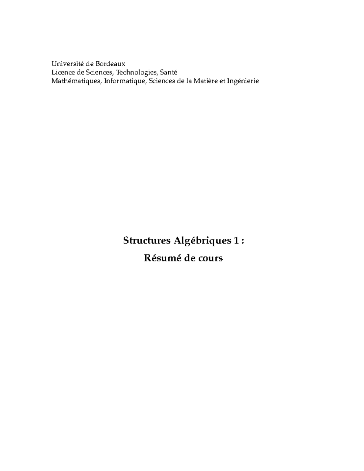 Structures Algébriques 1 : Résumé de Cours et Théorie des Groupes - Studocu