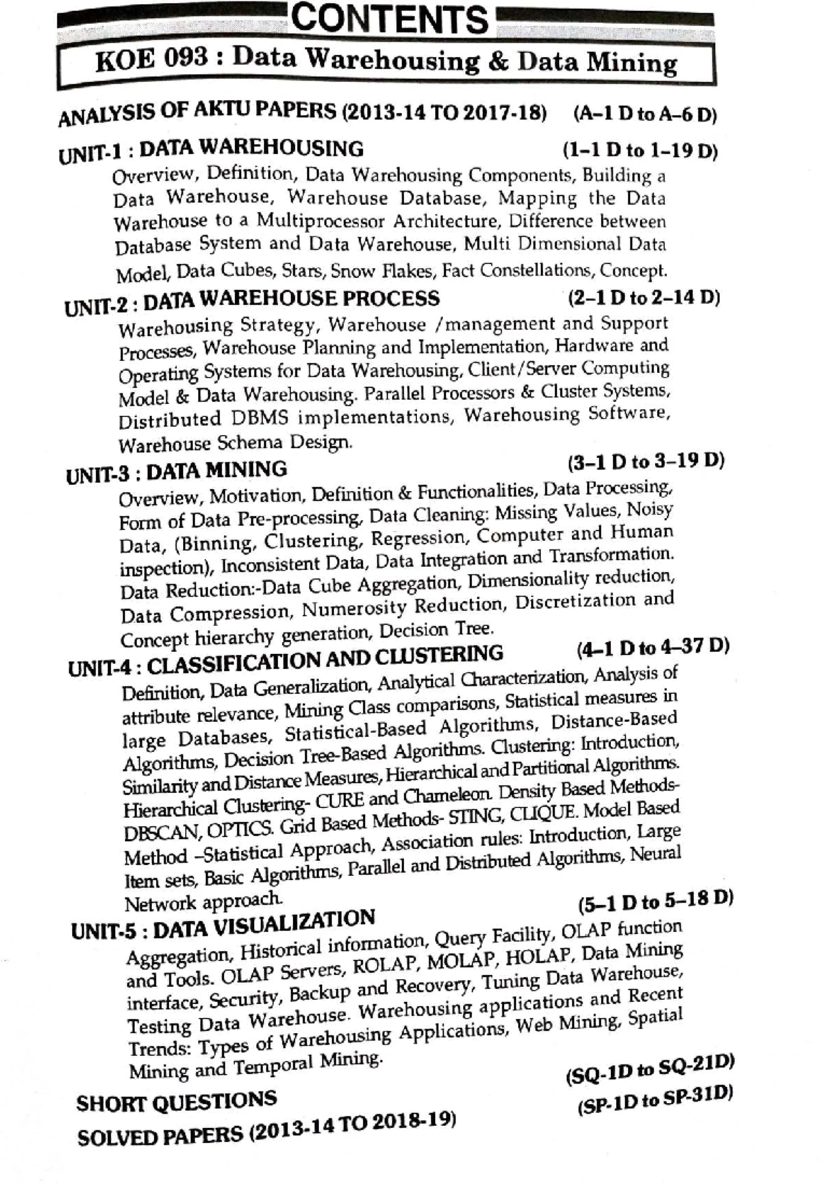Dwdm 1 - Unit 1 of Data Warehouse and Data mining of AKTU - 1) (DATA WAREHOUSING) 1) Data ...