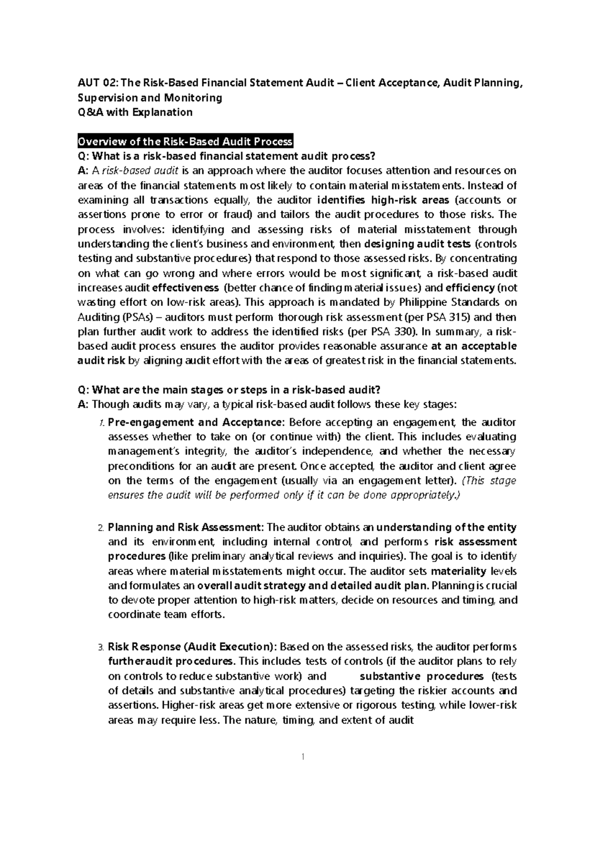 AUT 02: Risk-Based Financial Statement Audit Process Overview - Studocu