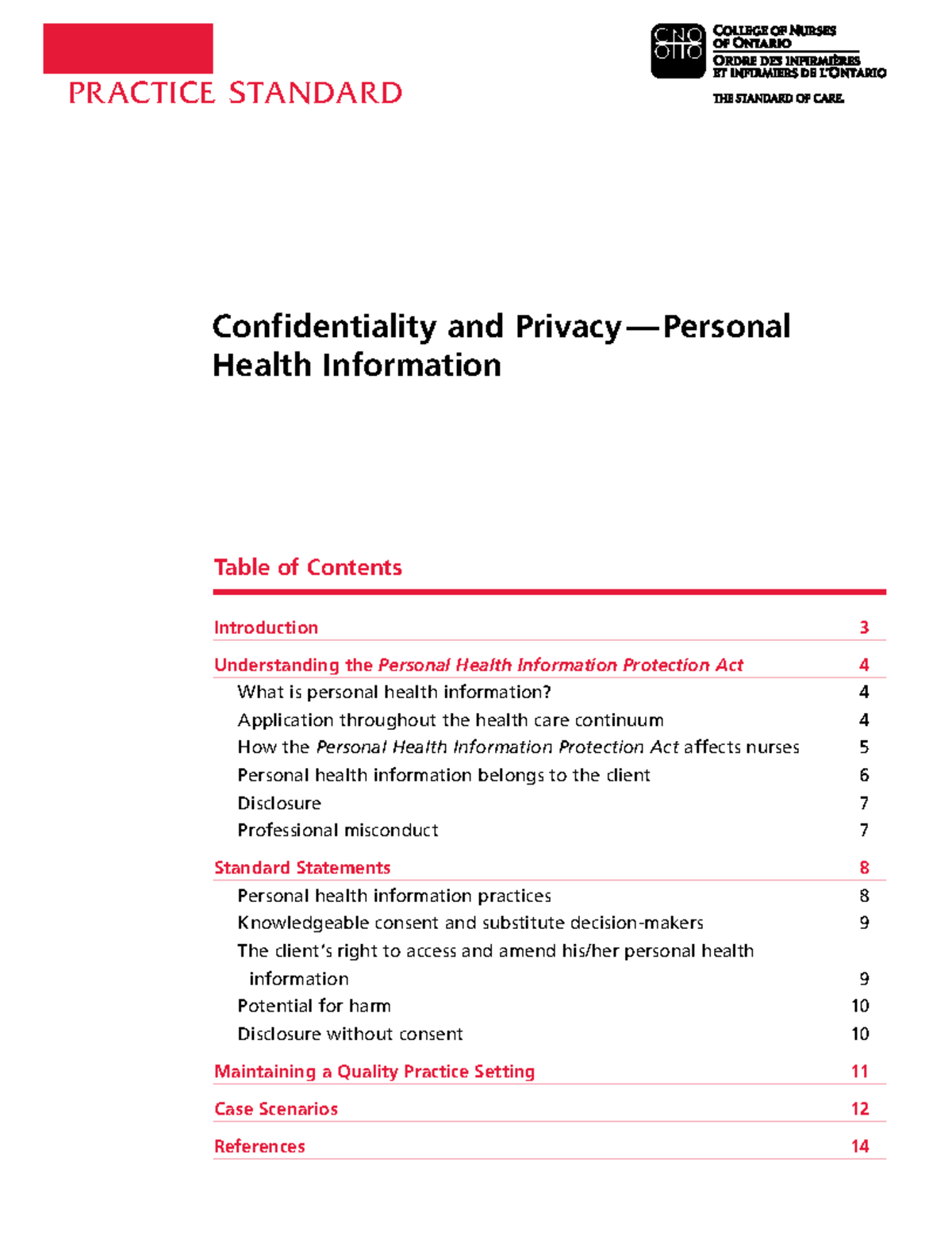 Practice Standard: Confidentiality & Privacy of Personal Health Info ...