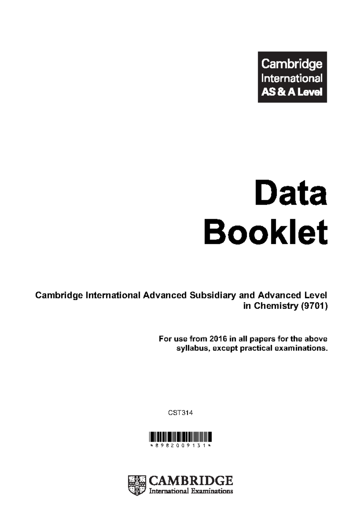 CIE A-Level Chemistry 9701 Data Book: Essential Tables & Values - Studocu
