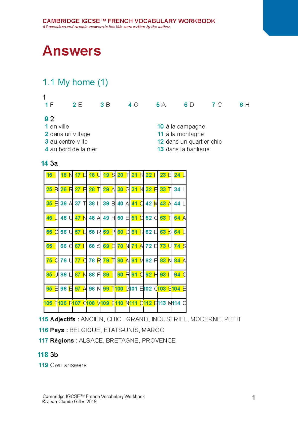 IGCSE French Vocabulary Workbook Answers - CAMBRIDGE IGCSE™ FRENCH ...