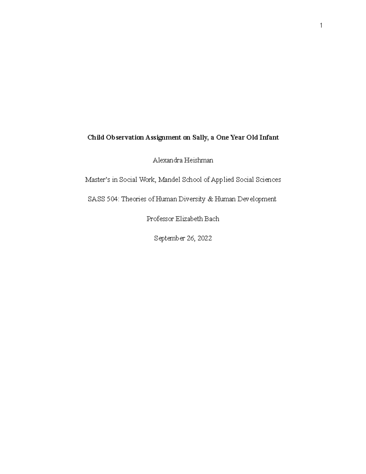 Human Development- Child Observation Paper - Child Observation ...