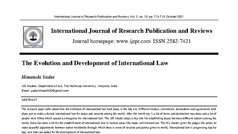 Evolution and Development of International Law - IJRPR 1569 - Studocu