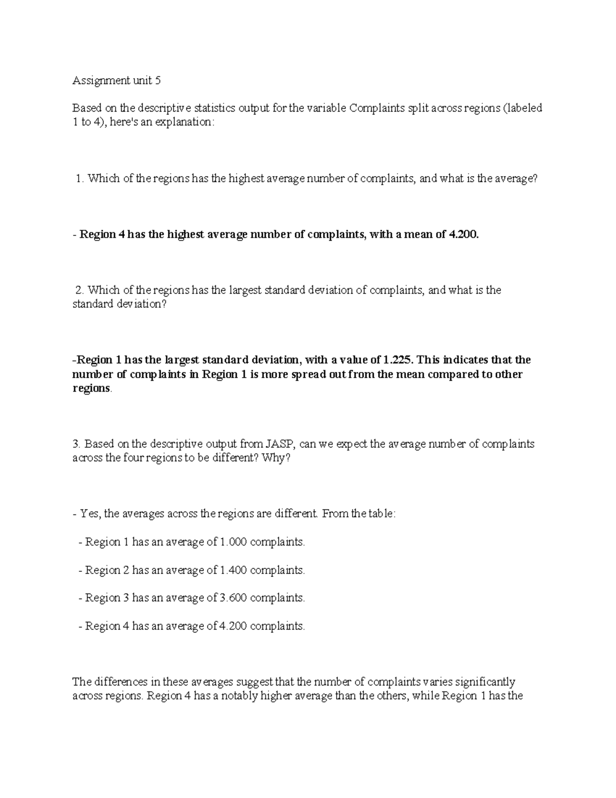 Jasp assignment unit 5 - Statistical Inference (MATH 1281) - Assignment unit 5 Based on the ...