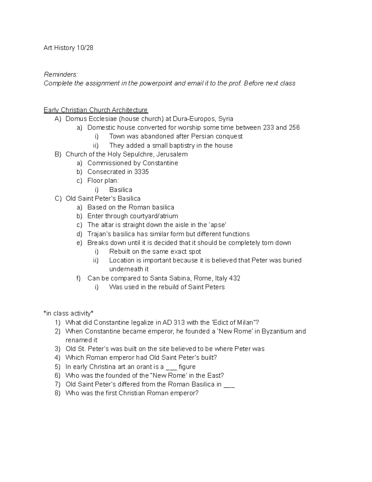 Art History Notes - Art History 10/ Reminders: Complete the assignment ...