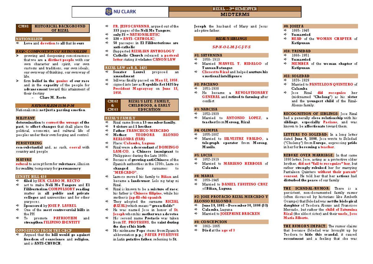 RIZAL 3rd SEMESTER MIDTERMS CM01: NATIONALISM & FAMILY BACKGROUND - Studocu