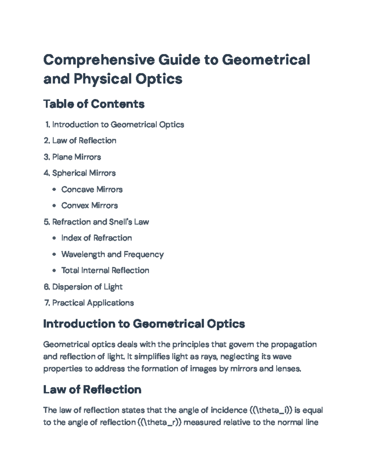 Comprehensive Guide to Geometrical and Physical Optics (Course Code ...