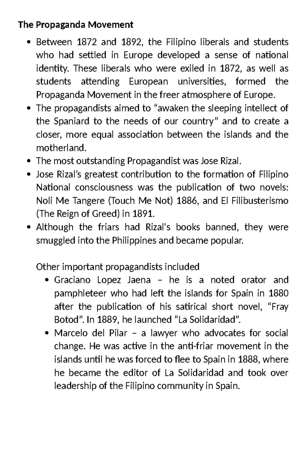 The Propaganda Movement - These liberals who were exiled in 1872, as ...