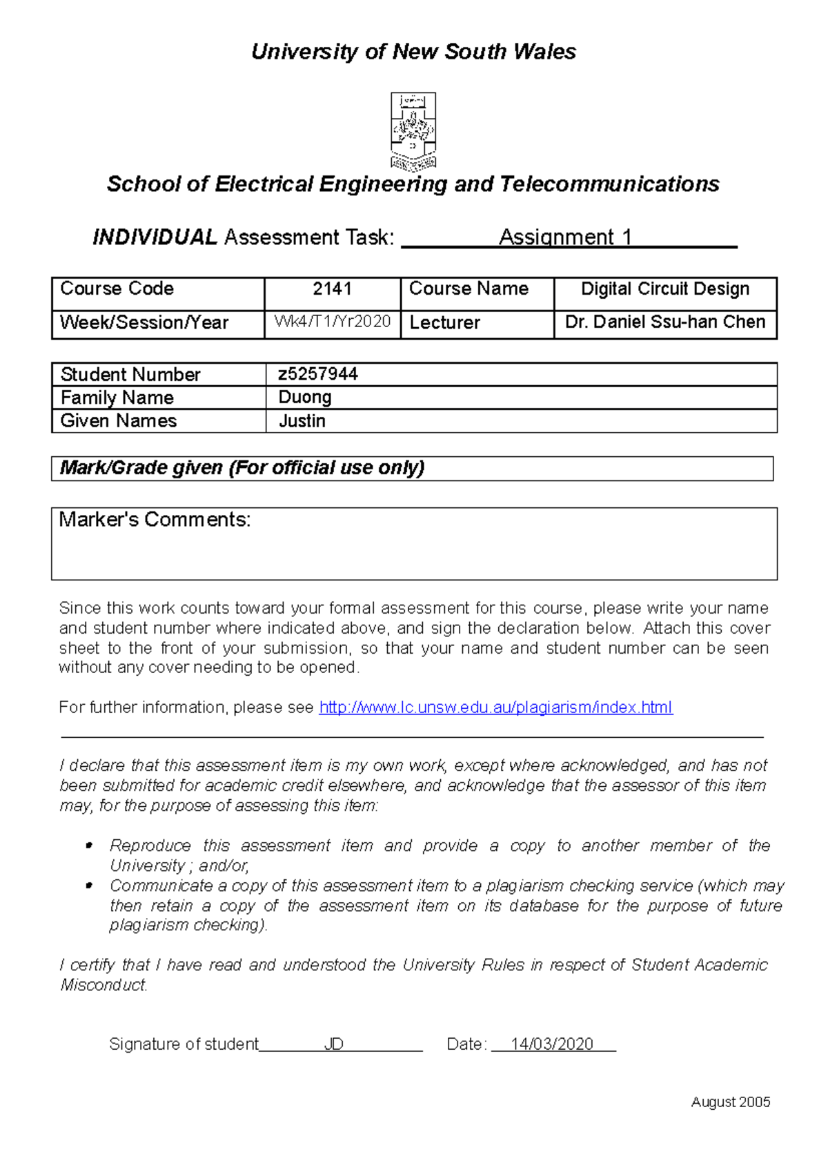 ELEC2141 Assignment 1: Digital Circuit Design & Implementation - Studocu