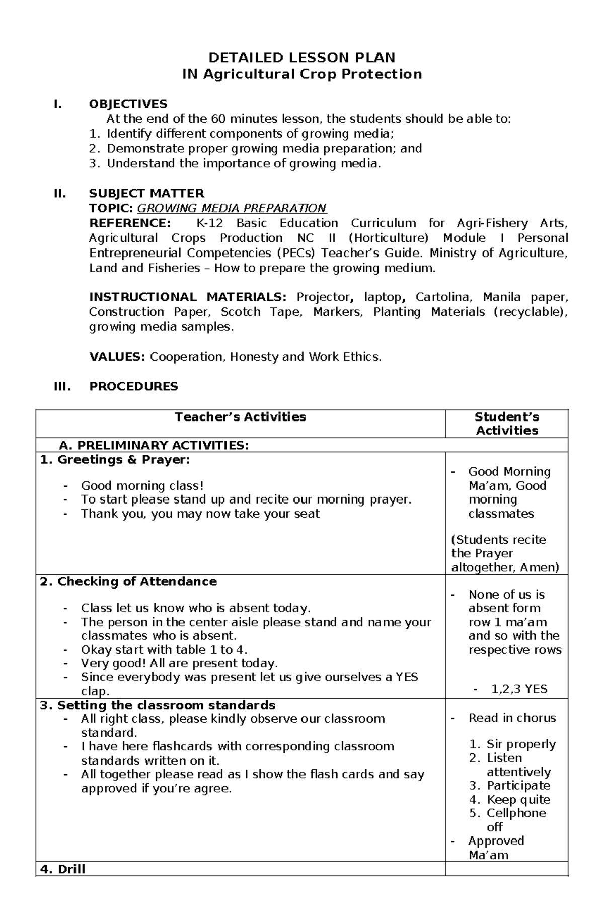 499221163 Lesson Plan: Growing Media Preparation for Agri-Crops - Studocu