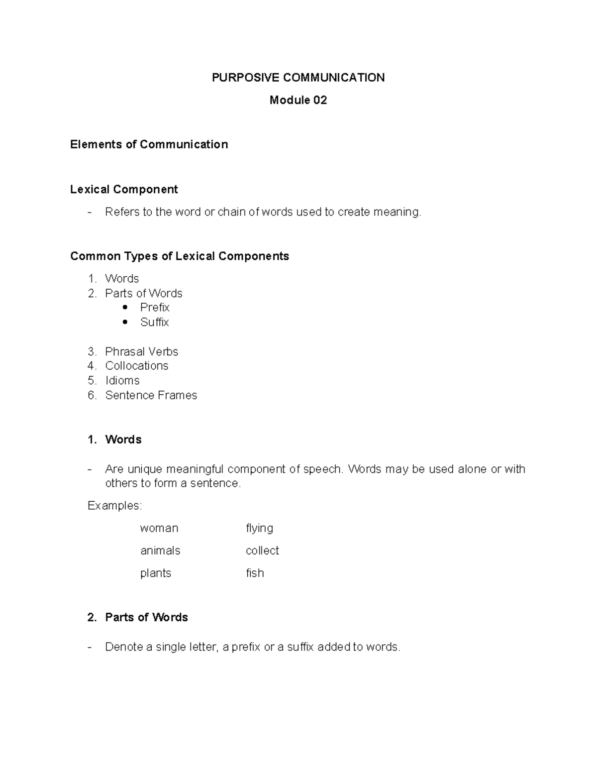 Purposive Communication Module 2: Elements of Communication - Studocu