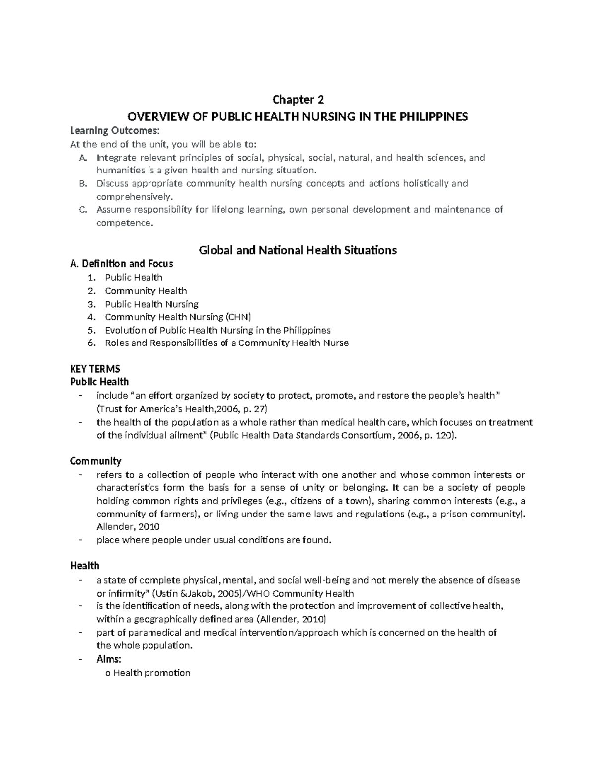 Chapter 2: Overview of Public Health Nursing in the Philippines (CHN ...