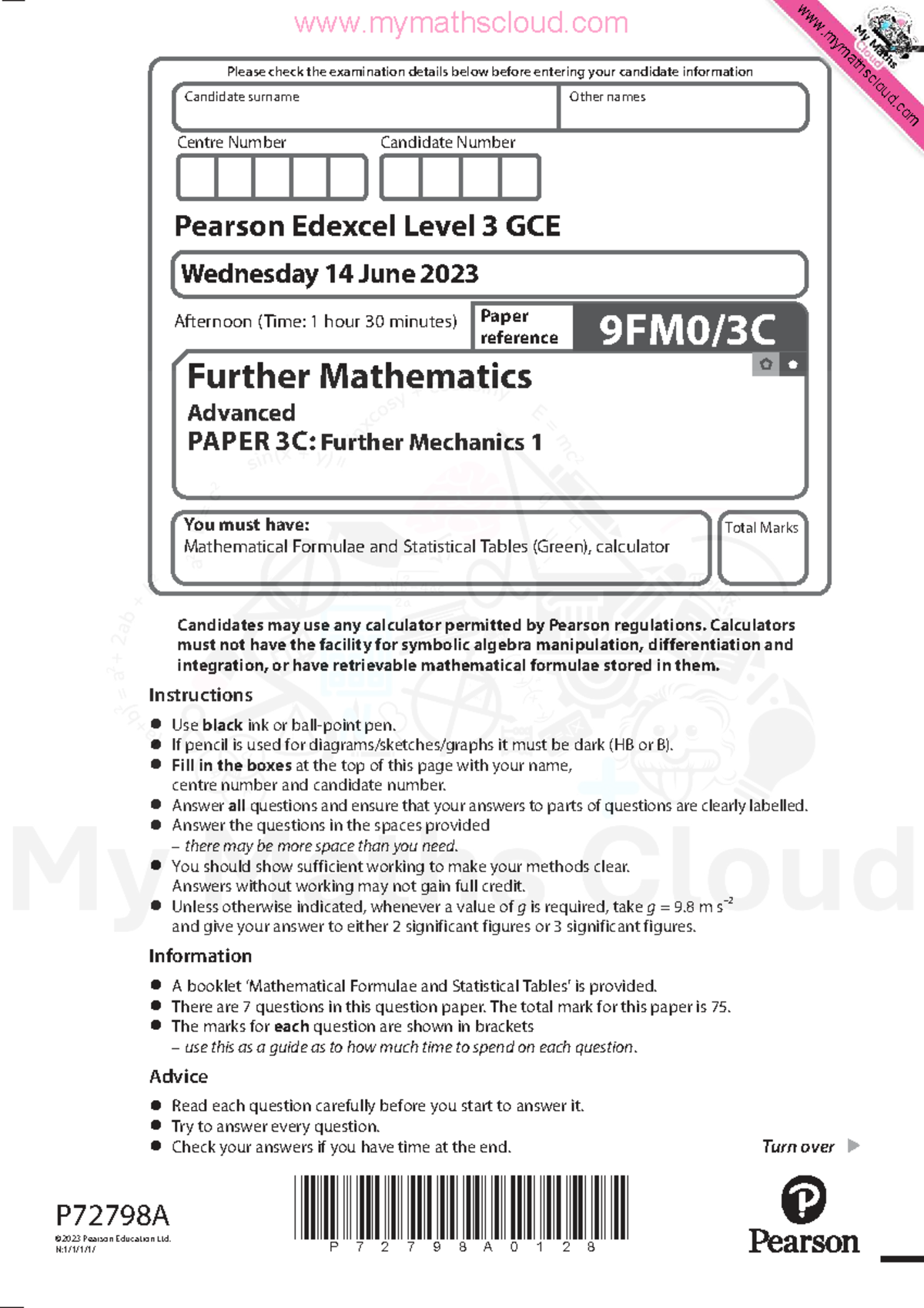 JUNE 2023 A Level FM1 Further Mathematics Paper 3C Mechanics Exam - Studocu