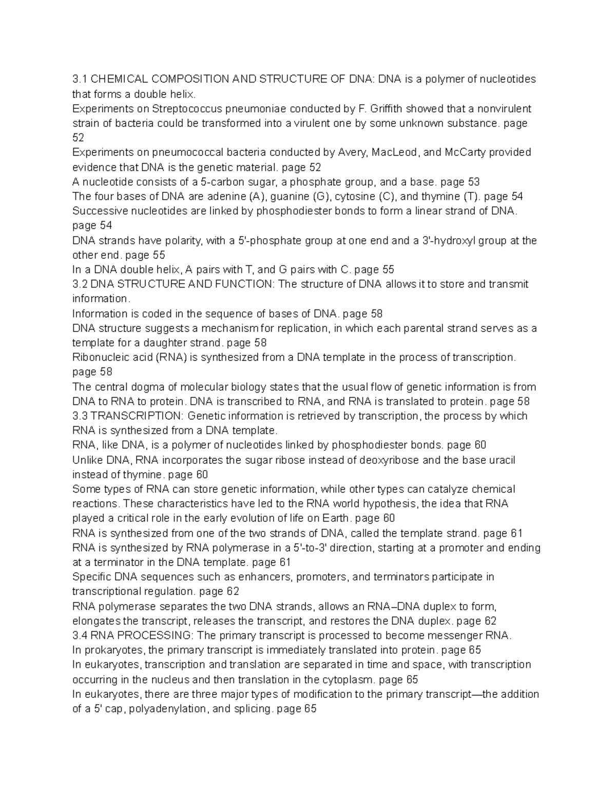 Chapter 3 Summary: DNA Structure, Function, and Transcription - Biology ...