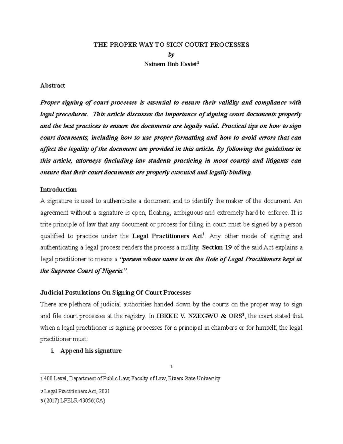 Proper Signing of Court Processes: Best Practices by Nsinem Essiet ...