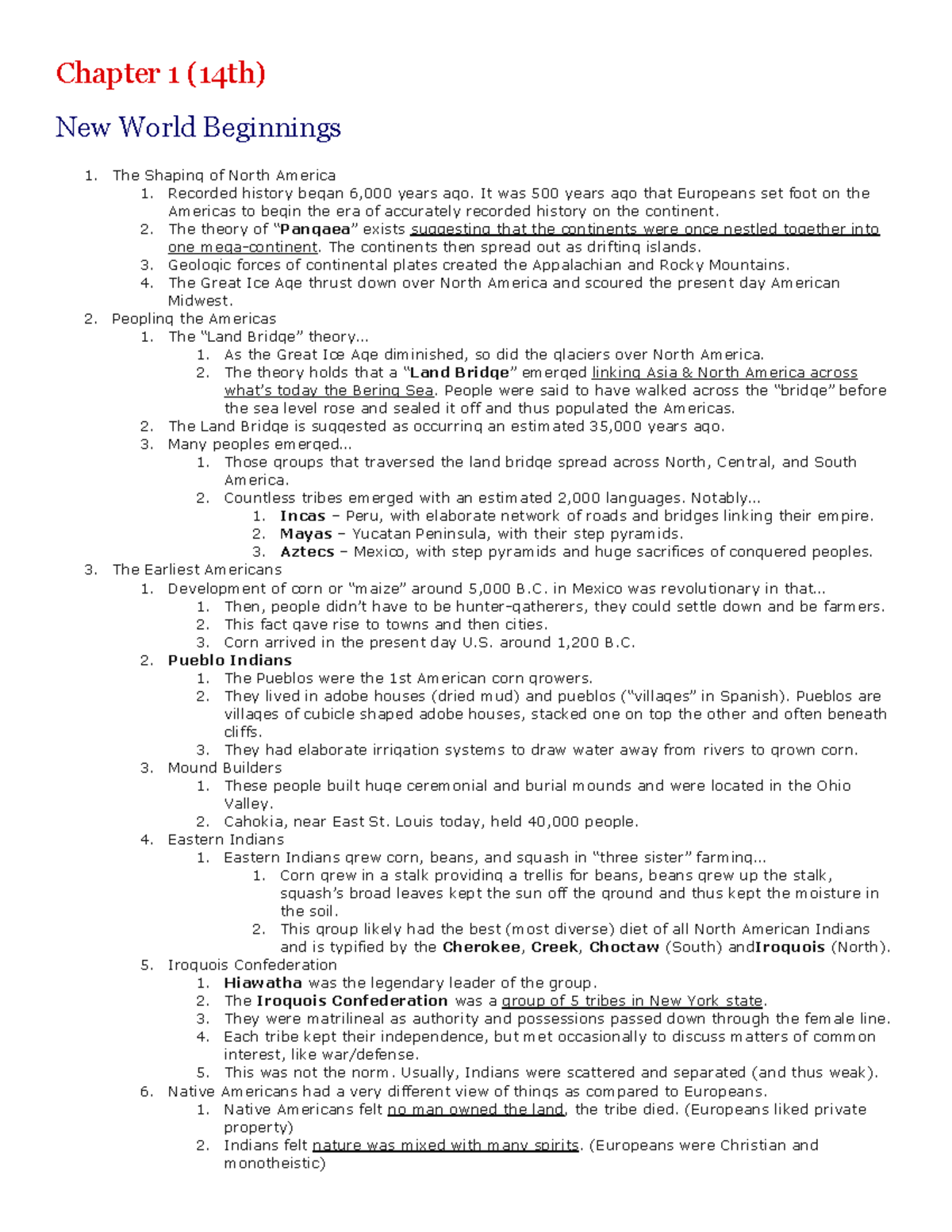 Chapter 1 notes - Chapter 1 (14th) New World Beginnings The Shaping of ...
