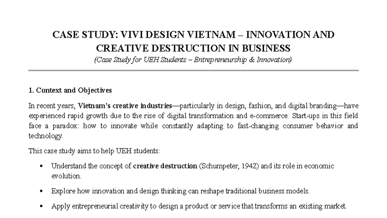 CASE STUDY: VIVI DESIGN VIETNAM INNOVATION & CREATIVE DESTRUCTION (UEH) - Studocu