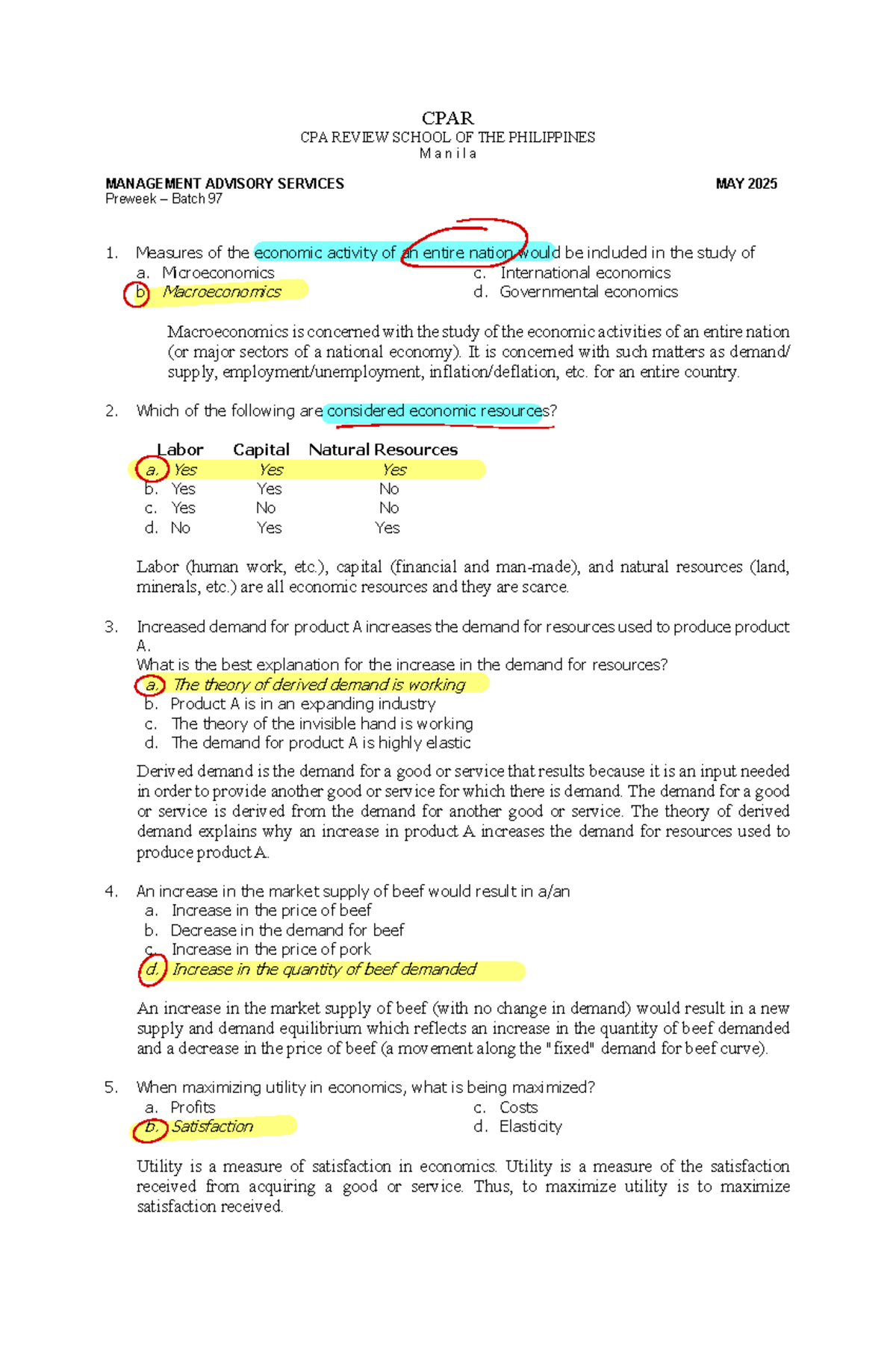 Batch 97 Preweek - Management Advisory Services Review May 2025 - Studocu