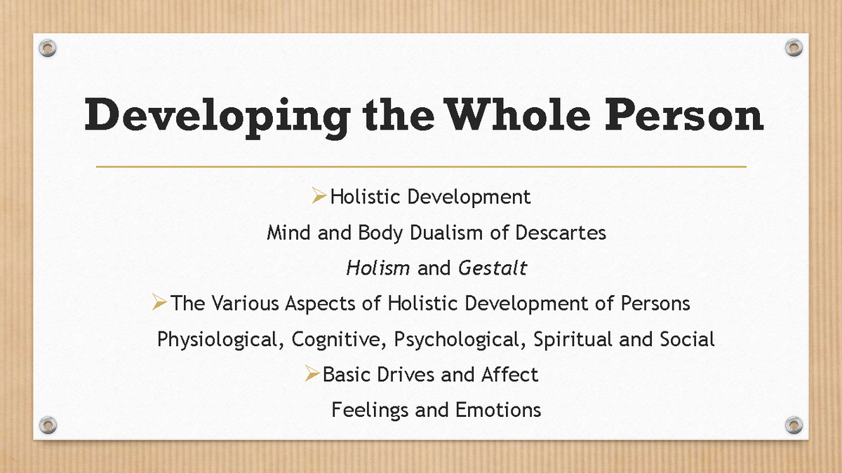 Developing the Whole Person - Lesson 2: Holistic Growth Concepts - Studocu