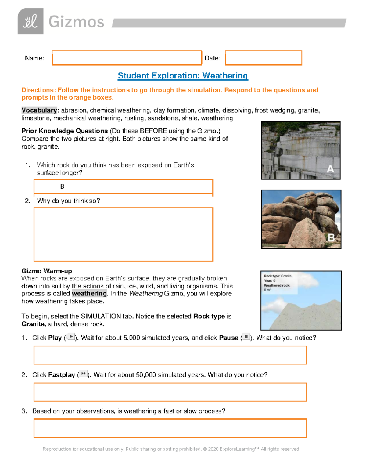 Weathering SE Exploration - Student Guide and Observations - Studocu