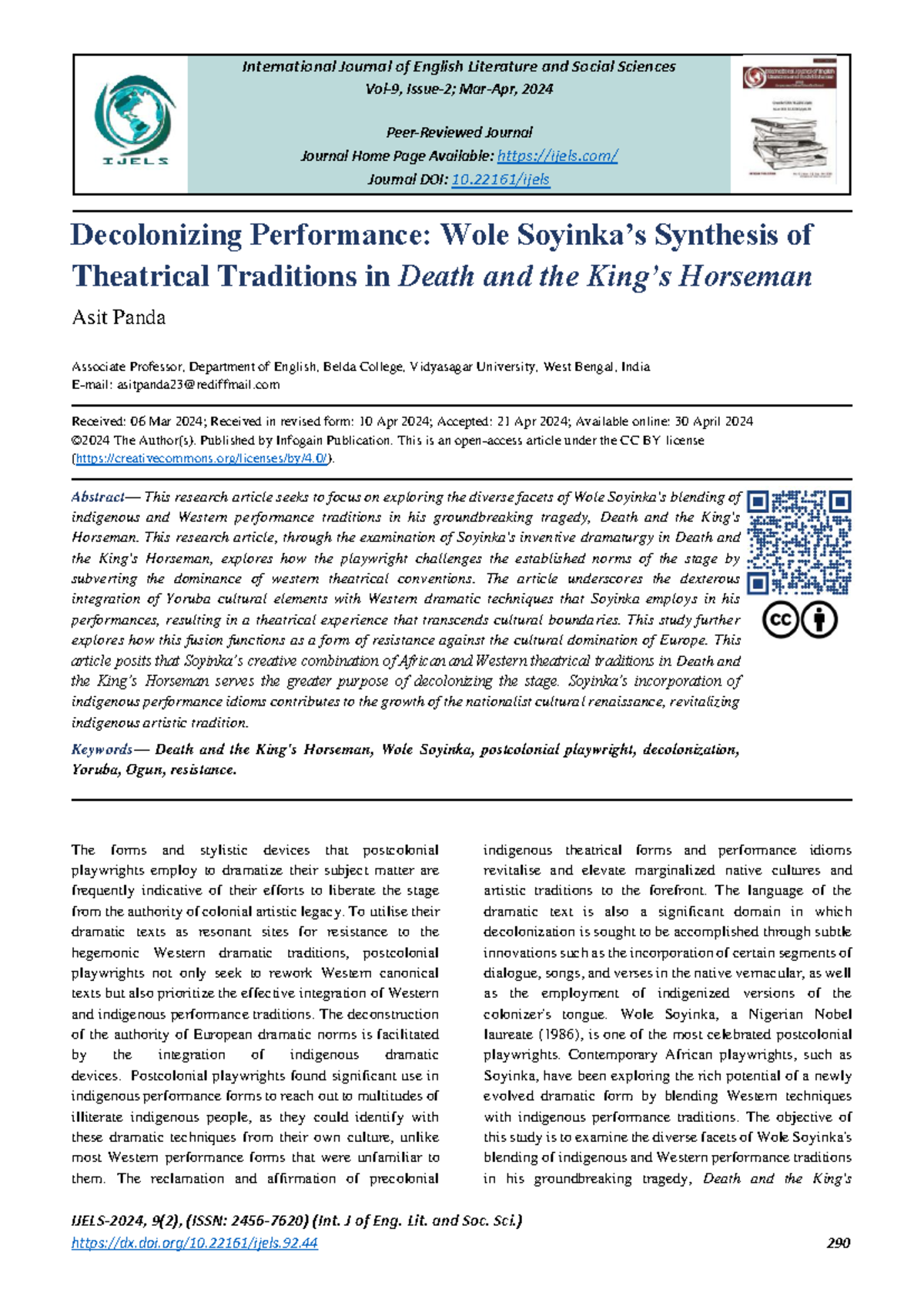Decolonizing Performance: Wole Soyinka's Fusion in Death and the ...